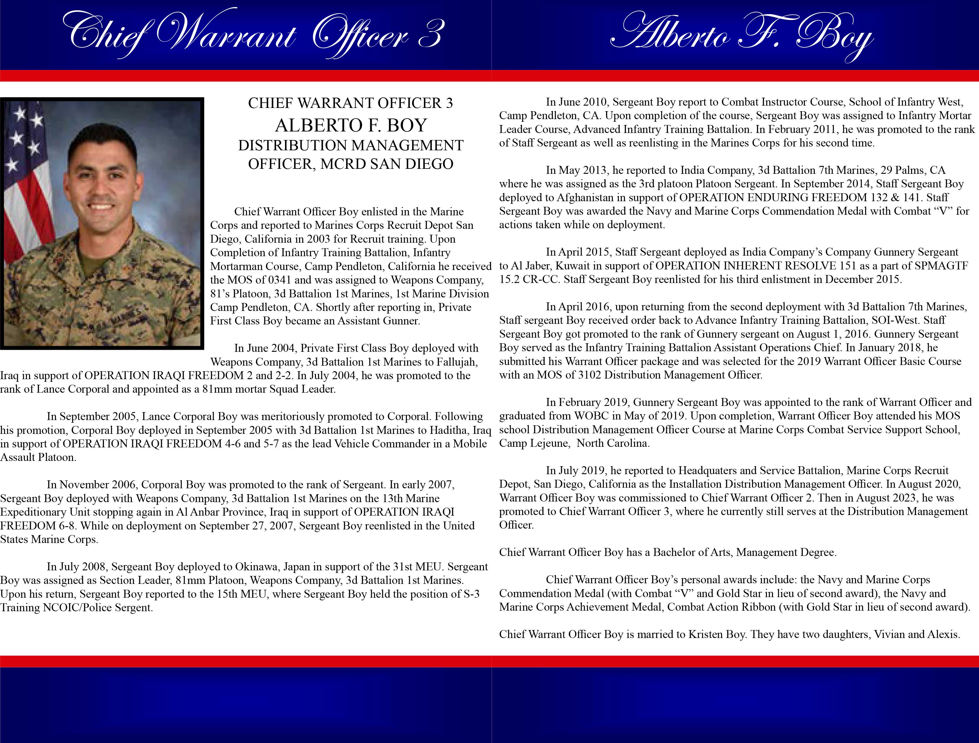 CHIEF WARRANT OFFICER 3 ALBERTO F. BOY